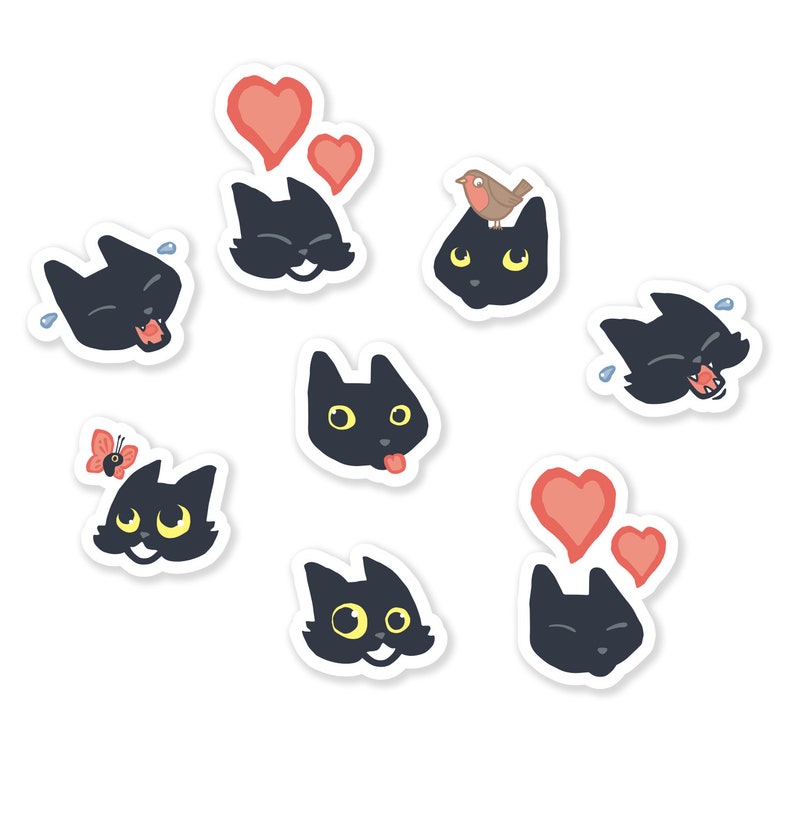 Black Cat Stickers Black Cat A6 Sticker Sheet 14 Cute | Etsy