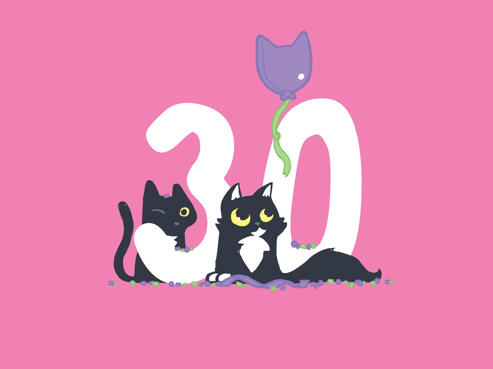 30th Birthday Card Stylish Hot Pink Card Black Cats 30th - Etsy UK