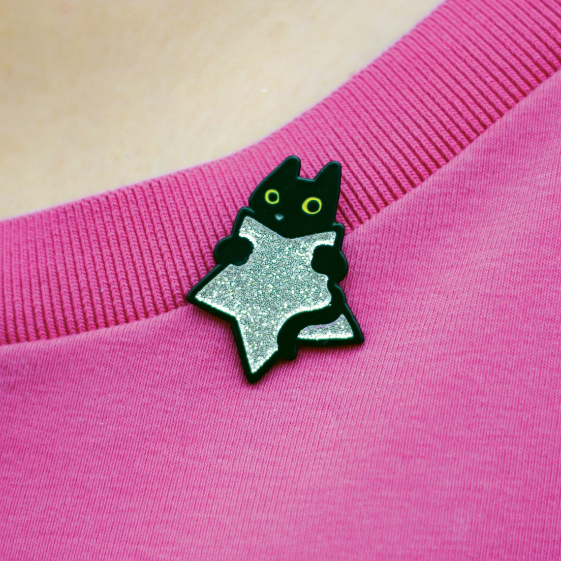 Pair Of Sparkly Black Cat Enamel Pins 2 Glittery Cat Pins Etsy