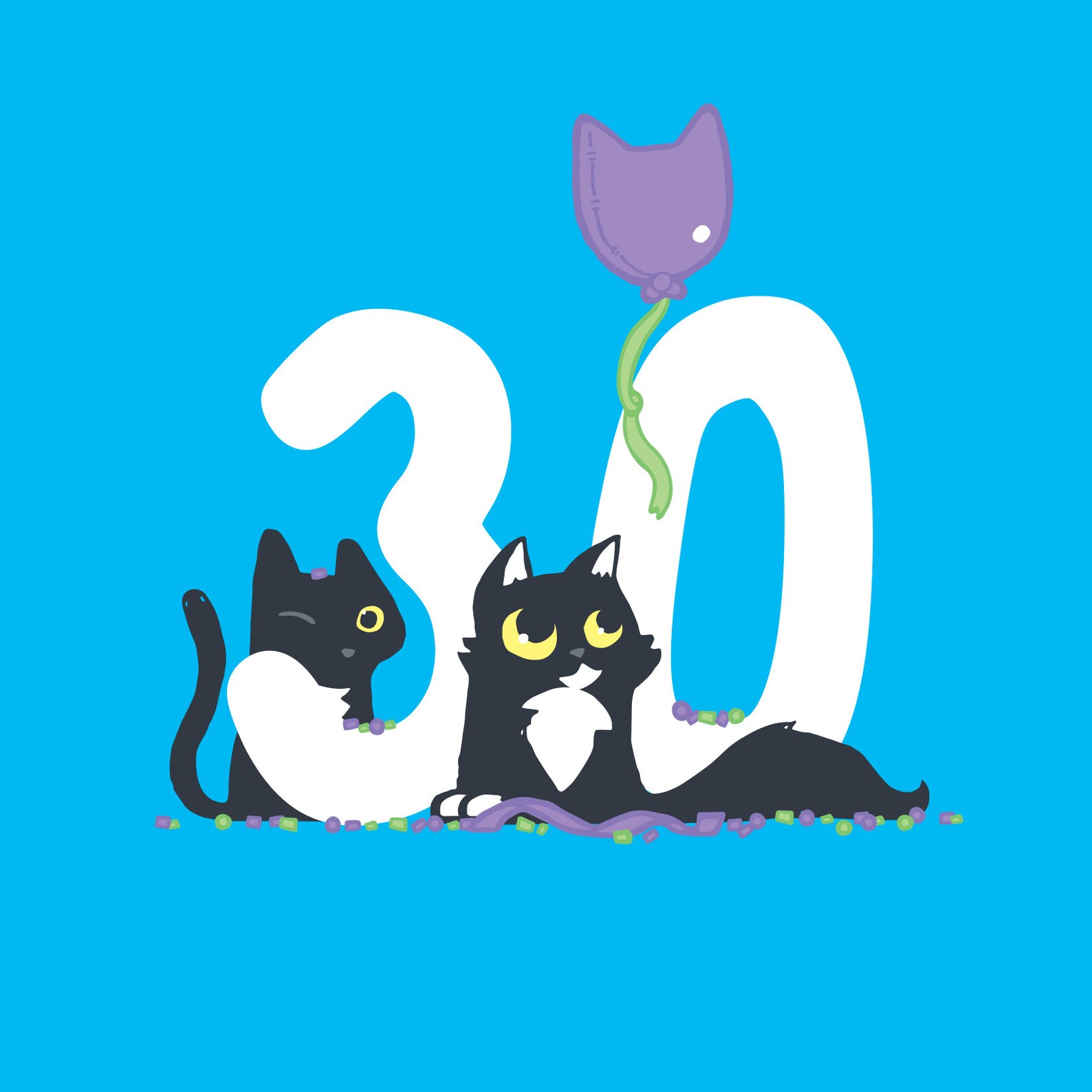 Bright Blue 30th Birthday Card for Him 30th Cat Birthday Card | Etsy