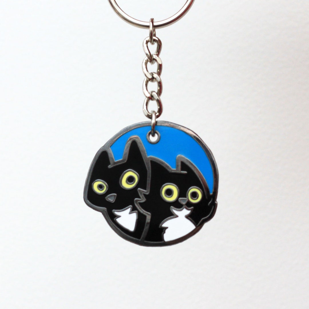 Cute Black and White Cats Keyring Hard Enamel Black Cat - Etsy