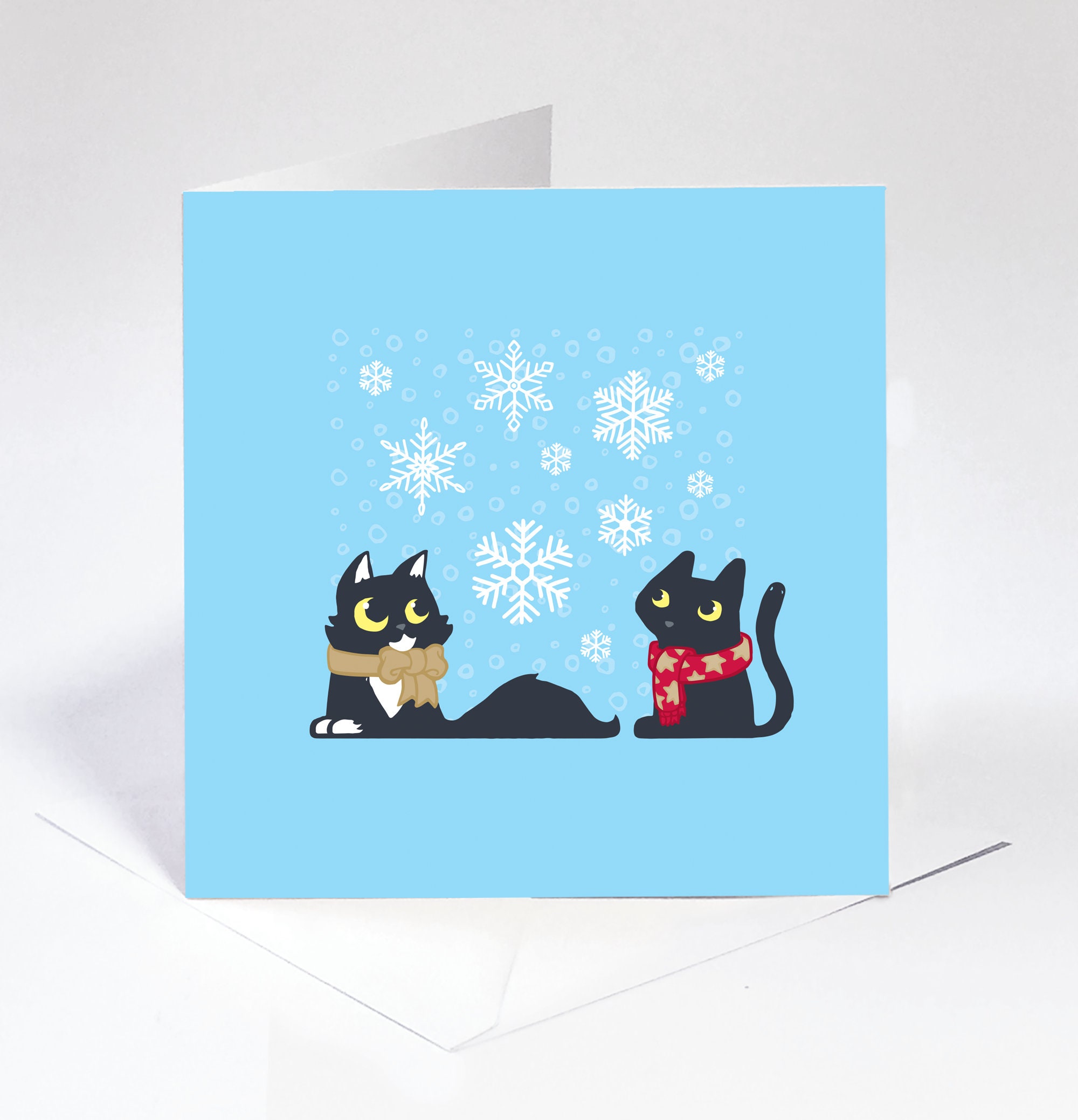 Cats and Snowflakes card sweet Holiday cat card playful | Etsy