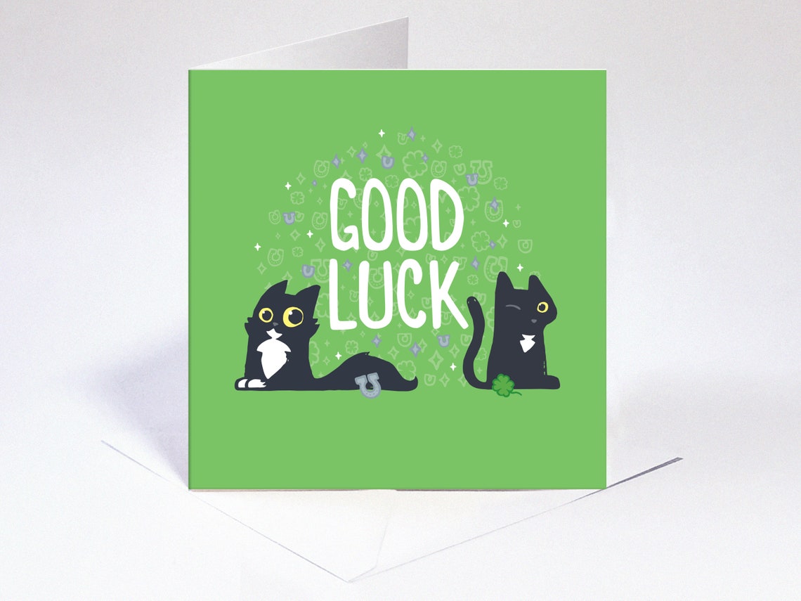 Black Cat Good Luck Card, Green Good Luck Card With Black Cats, Best of ...