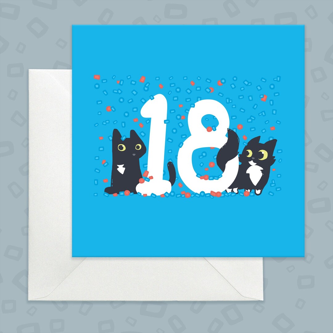 18th Birthday Card With Black Cat, Eighteenth Cat Birthday Card, Black ...