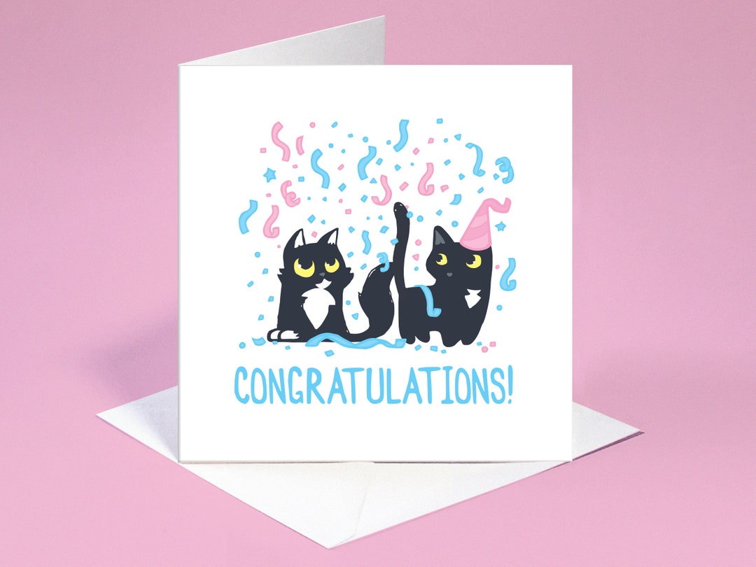 Black Cat Congratulations Card, Cat Themed Congratulations Card, Colourful Fun Congrats Card ...