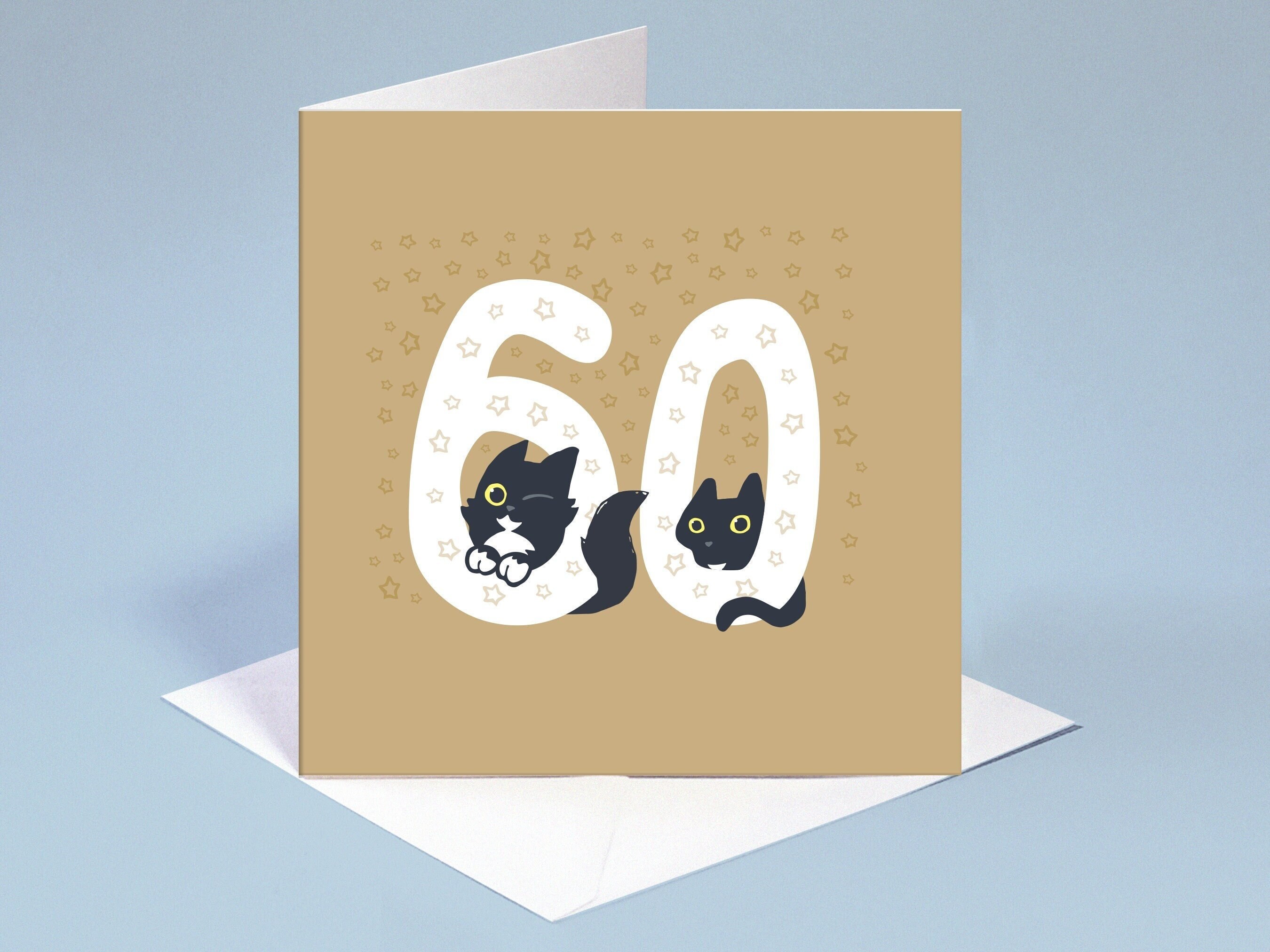 Cat Themed 60th Birthday Card Gold 60th Birthday Card With - Etsy UK