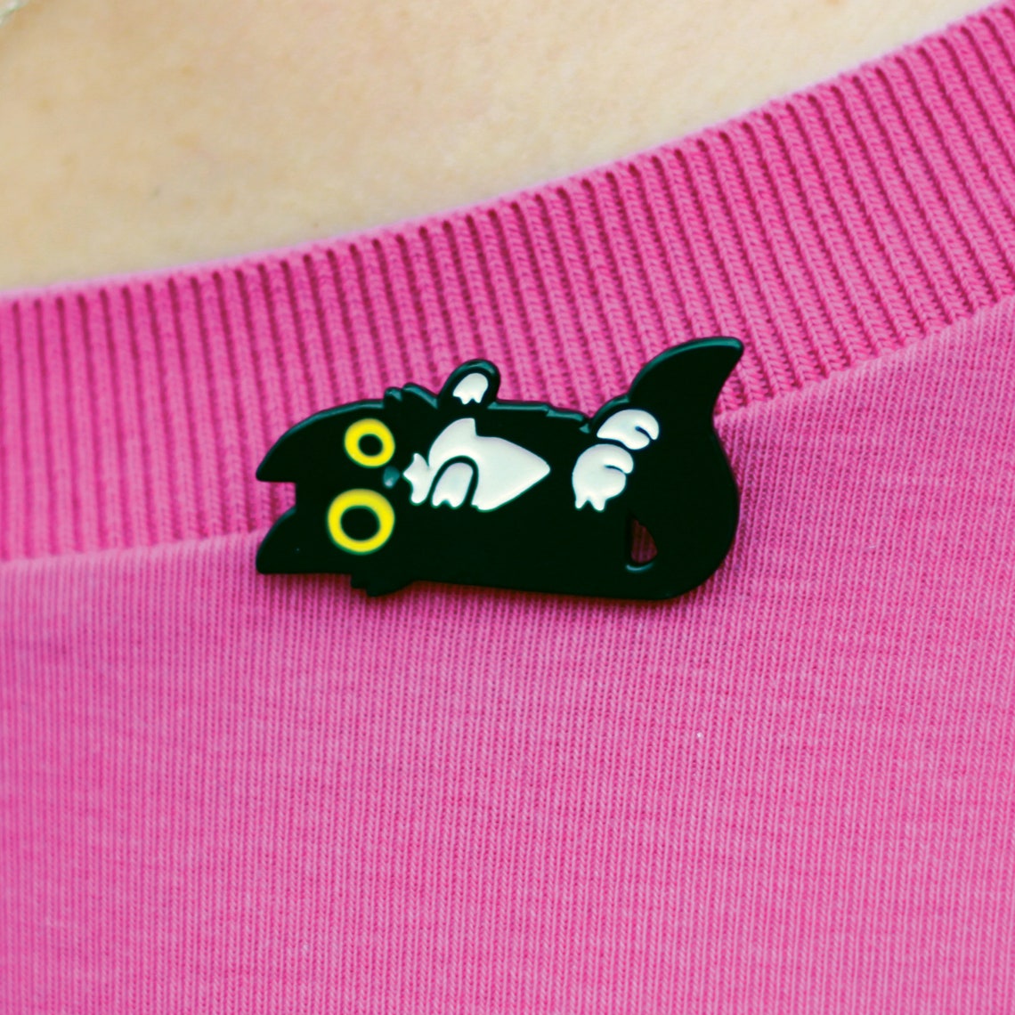 Cute Tuxedo Cat Enamel Pin Fluffy Cat on Back Pin Cute Black - Etsy