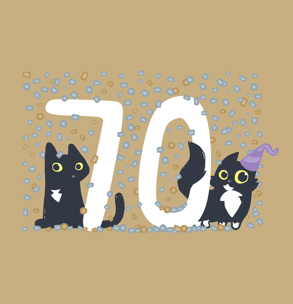 70th Cat Birthday Card Gold 70th Birthday Card Card for 70 | Etsy UK