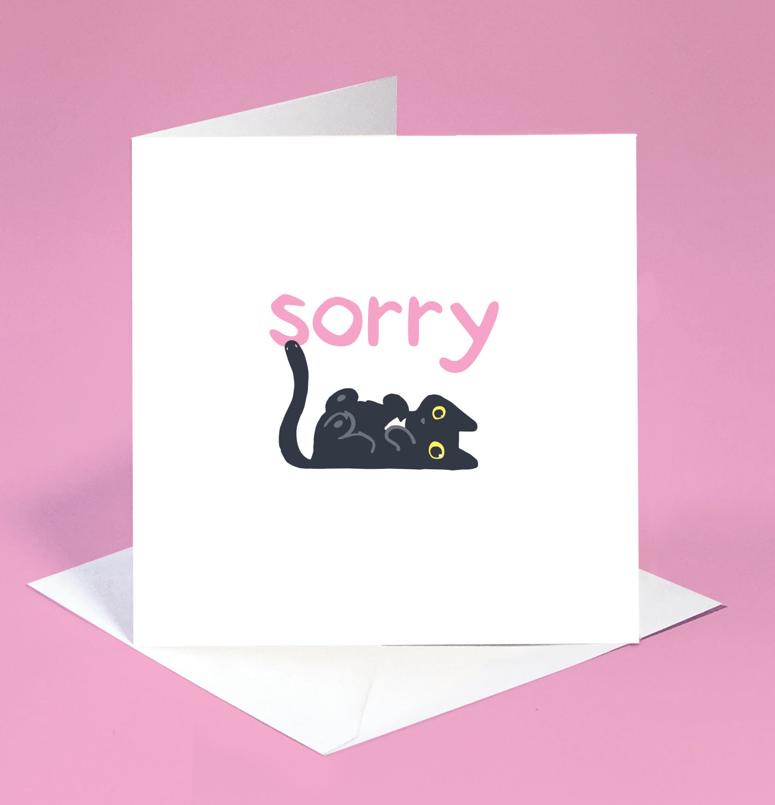 Sorry greeting card pink Sorry cat card any occasion Sorry | Etsy