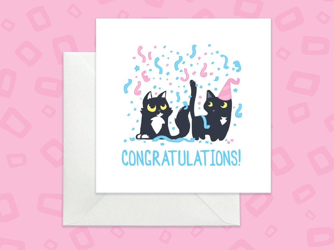 Black Cat Congratulations Card, Cat Themed Congratulations Card ...