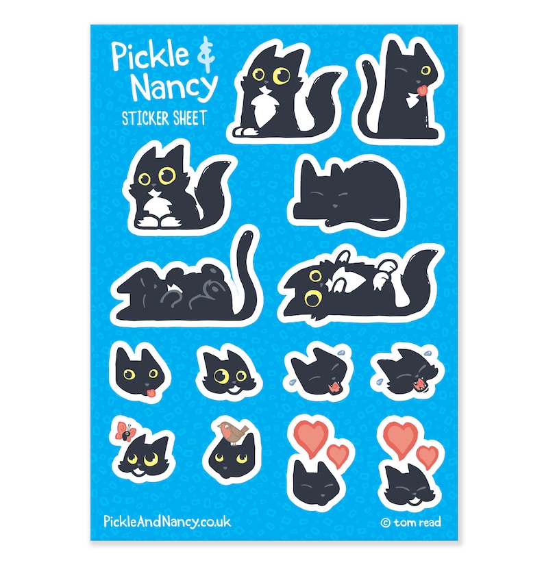 Black Cat Stickers Black Cat A6 Sticker Sheet 14 Cute - Etsy