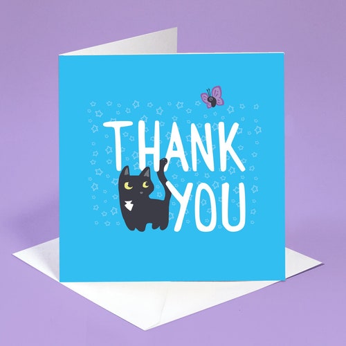 Cat Thank You Card - Etsy