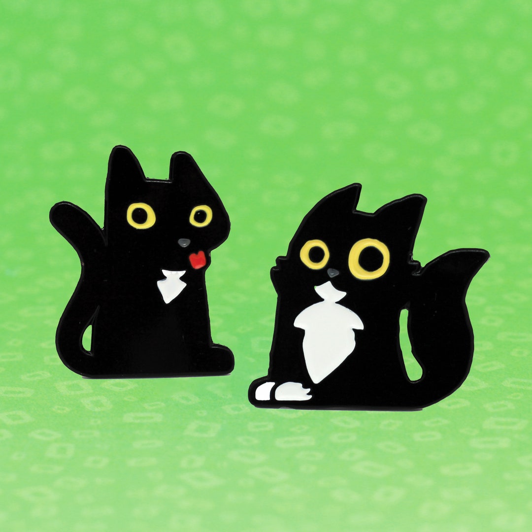 Pair of Black Cat Enamel Pins, Cute Black Cat Pins Set, Black Cat and ...