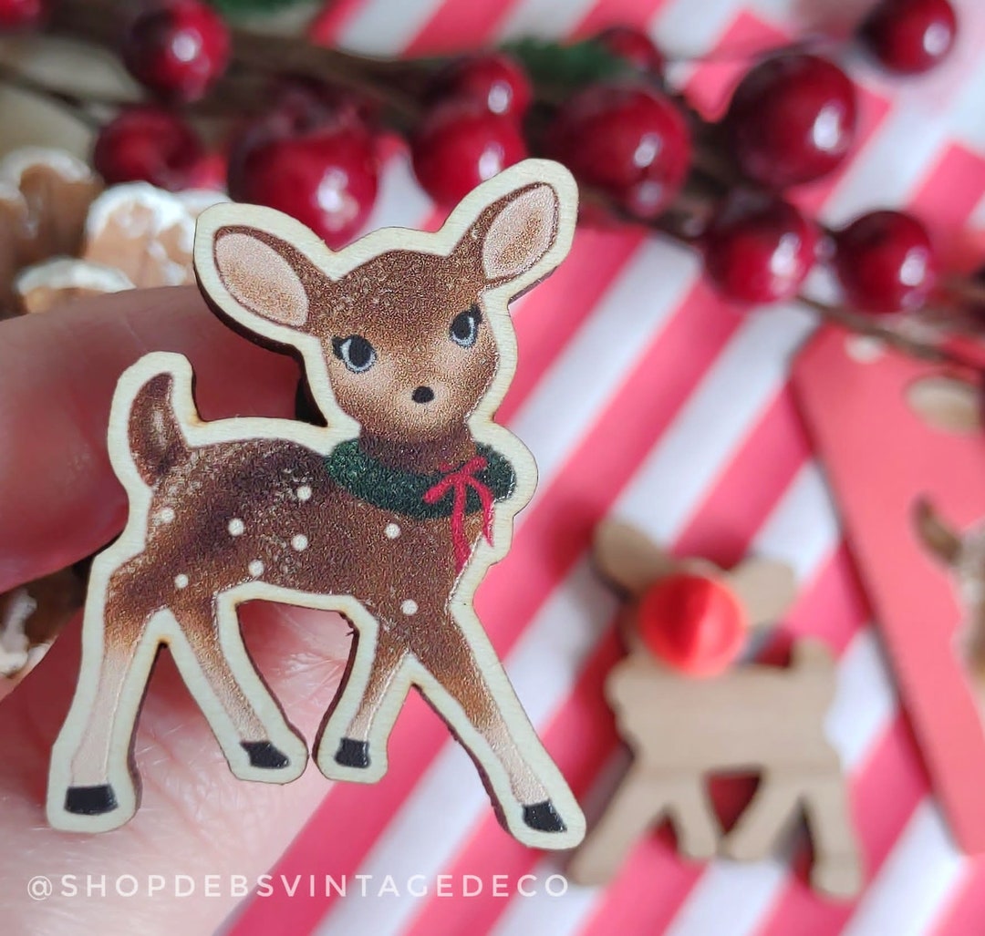 Retro Reindeer Wooden Pin Badge/pin Brooch 4CM| Retro Christmas Kitsch ...