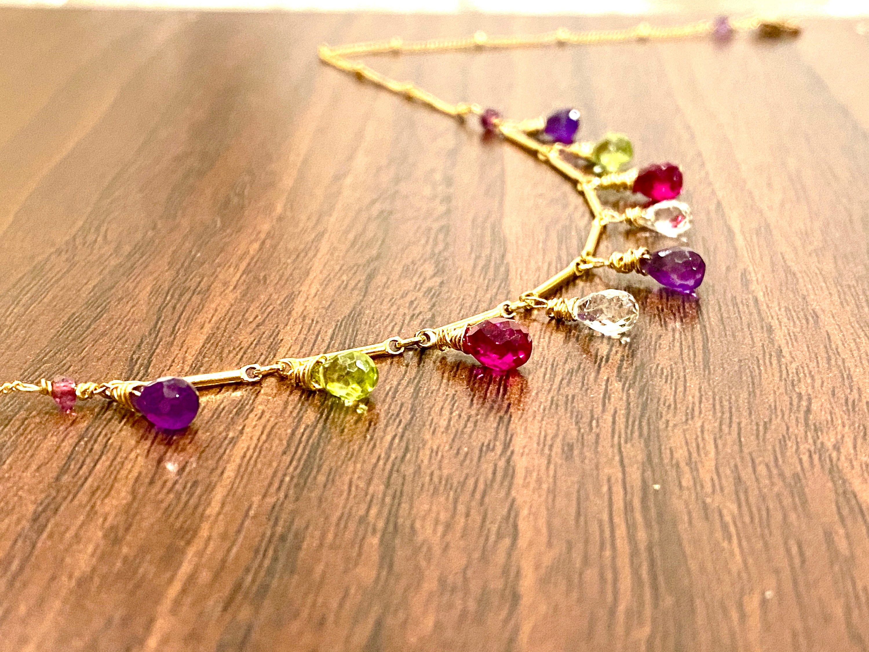 Multi Gemstone Cluster Necklace, Ruby Necklace, Topaz Necklace ...