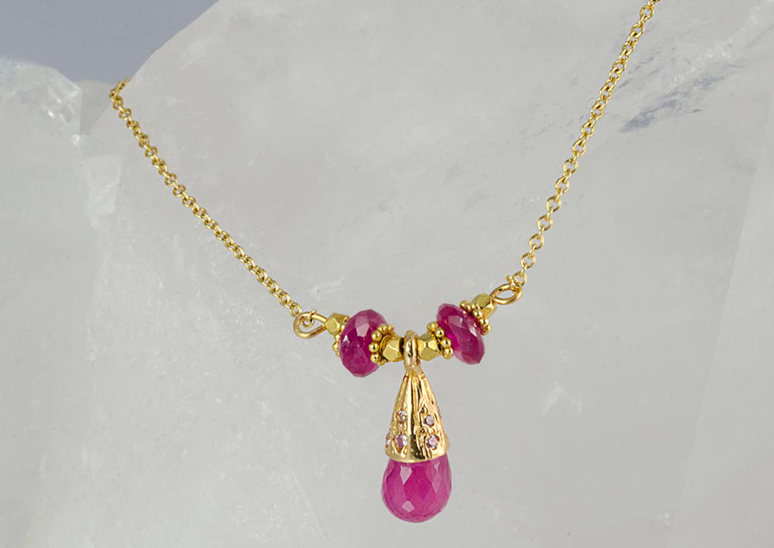 22K Solid Gold Ruby Diamond Necklace Solid Gold Ruby | Etsy