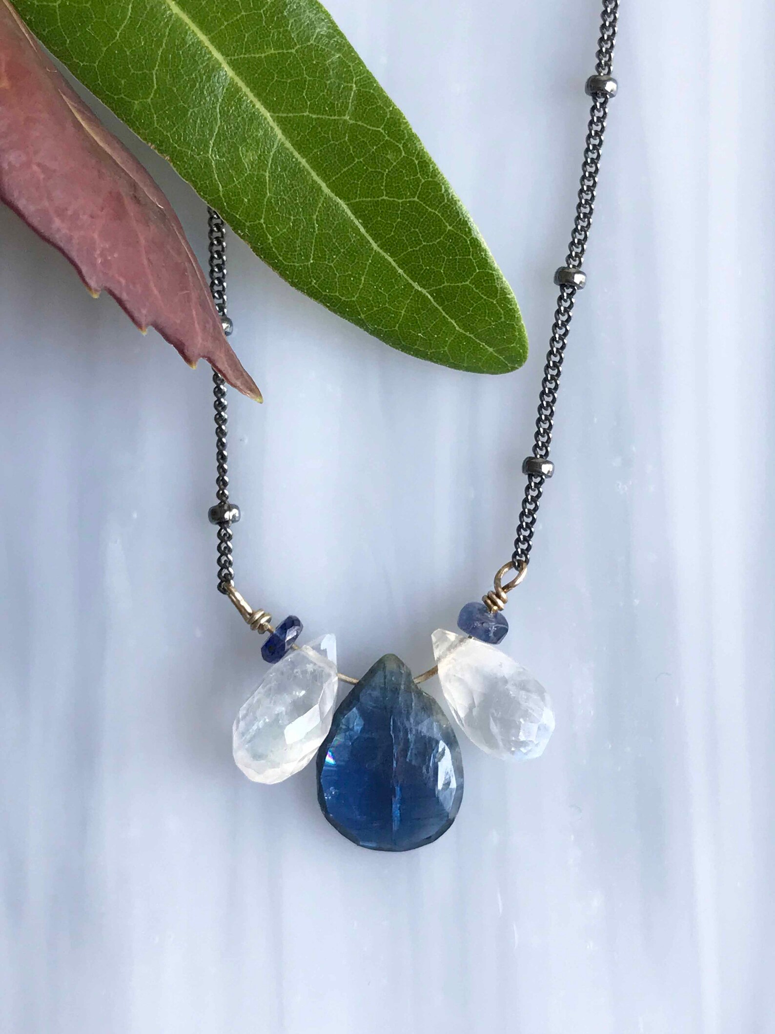 Moonstone and Kyanite Oxidized Sterling Silver Necklace - Etsy