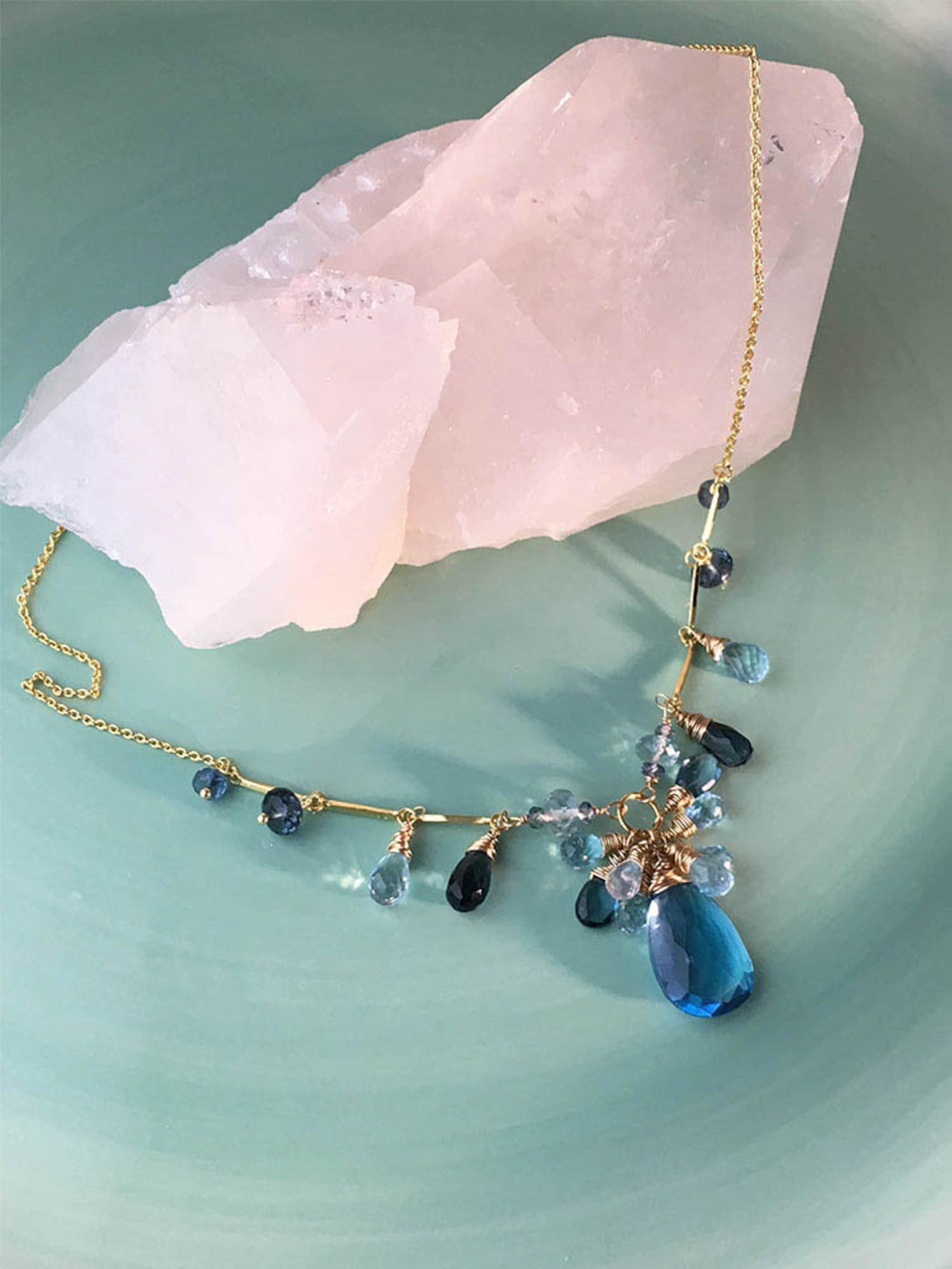 Topaz Cluster Necklace Blue Topaz Necklace Blue Necklace - Etsy
