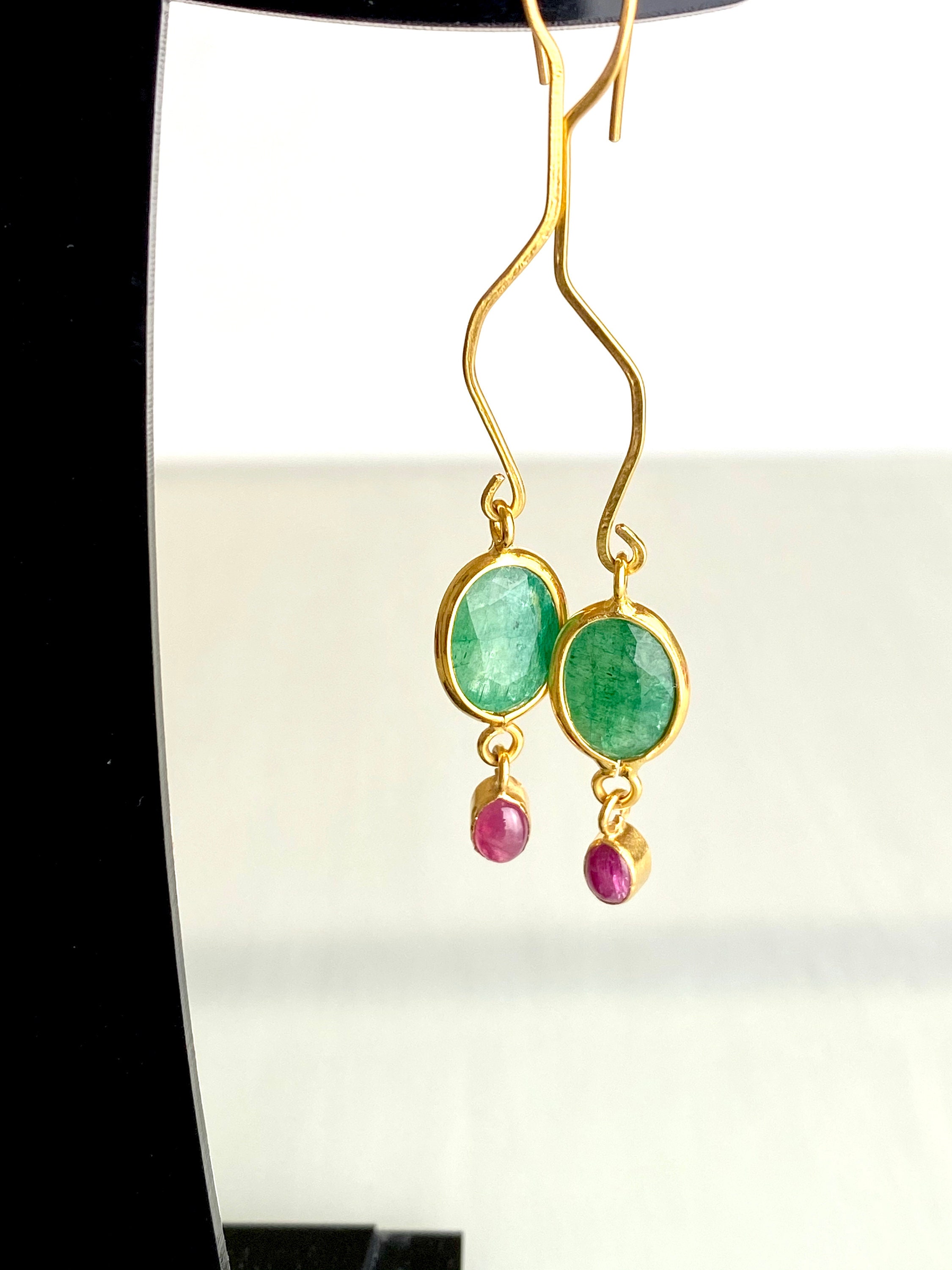 22K Emerald Ruby earrings long earrings Art Deco Emerald | Etsy