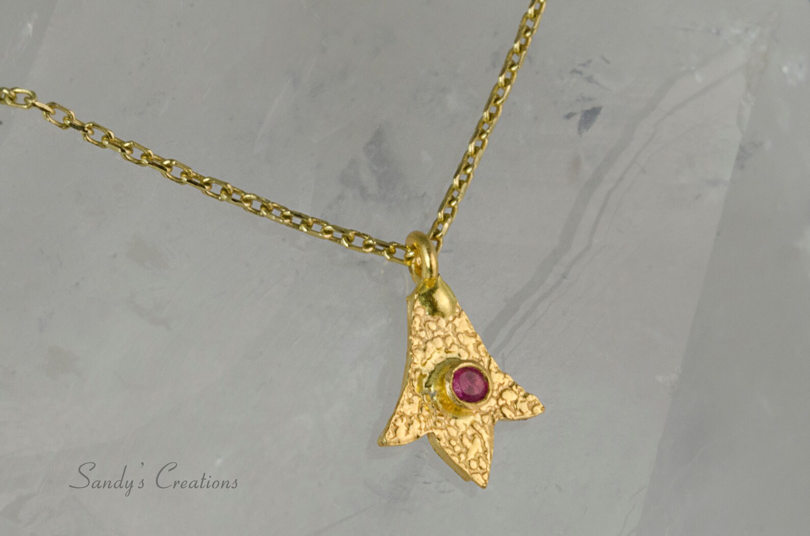 22K Solid Gold Ruby Charm Necklace, Ruby Necklace, Gold Ruby Necklace ...