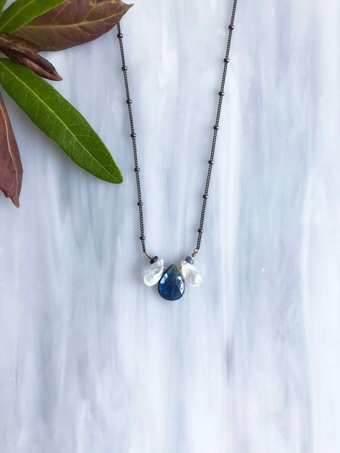 Moonstone and Kyanite Oxidized Sterling Silver Necklace - Etsy