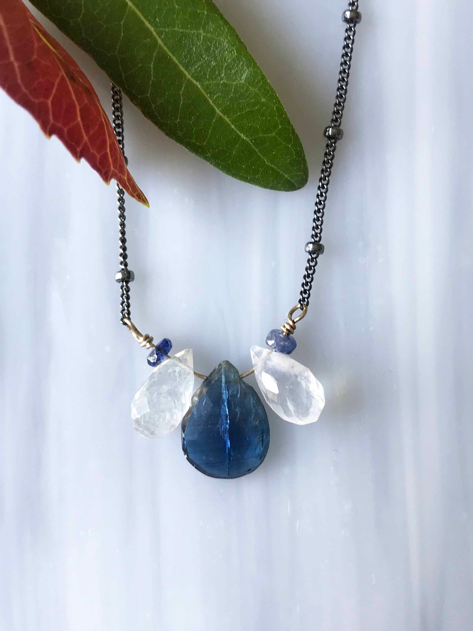 Moonstone and Kyanite Oxidized Sterling Silver Necklace - Etsy