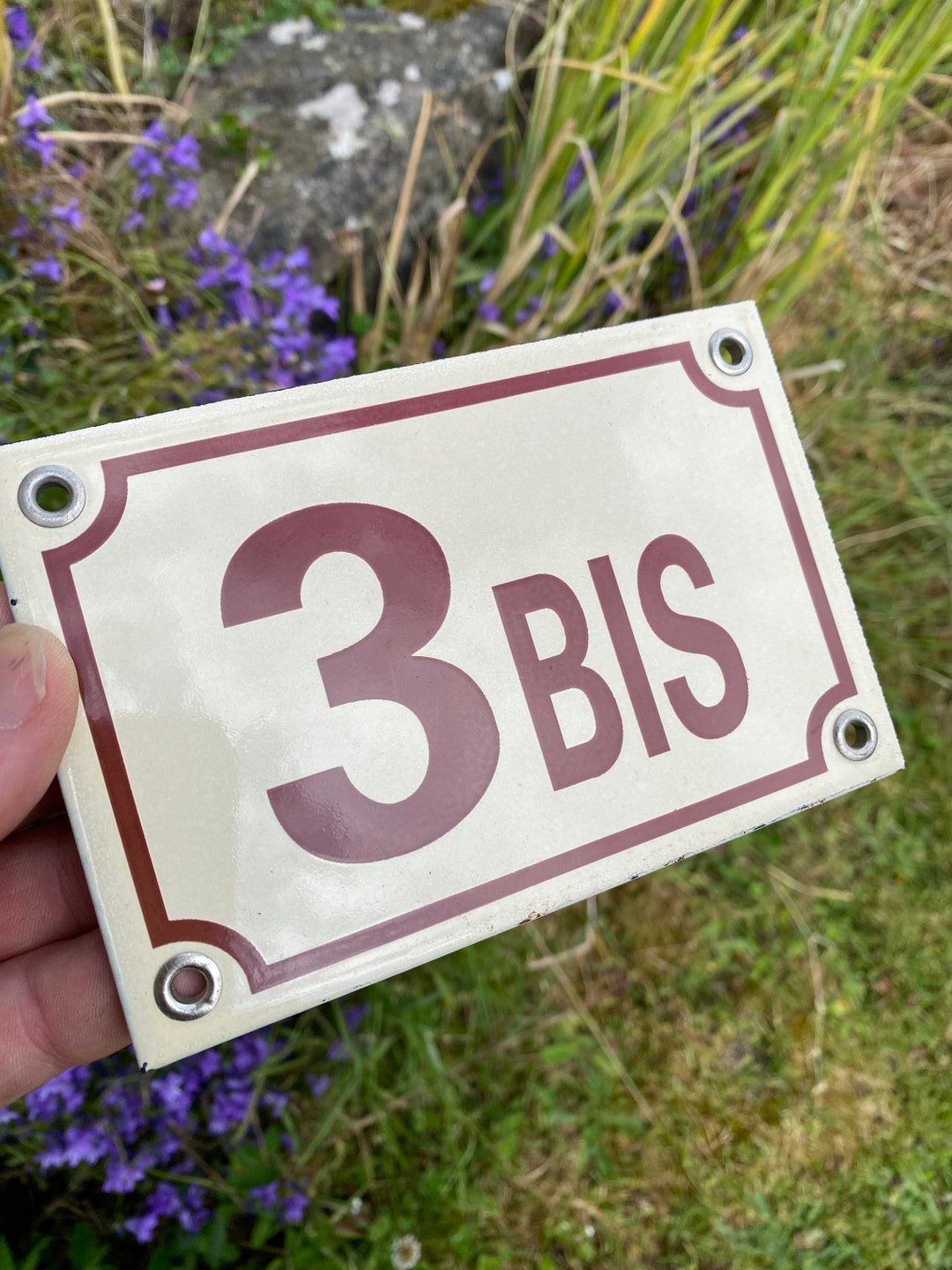 Vintage French Enamel House Number 3 BIS Plaque Sign - Vintage Cream ...