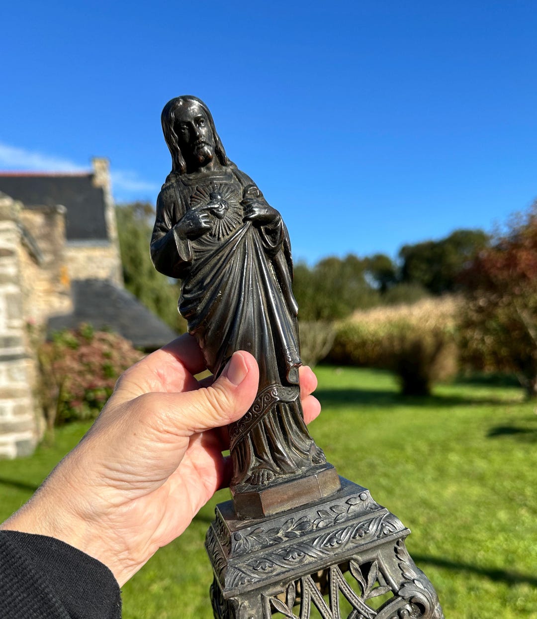 Antique French Jesus Statue - French Spelter Jesus Figure With a ...