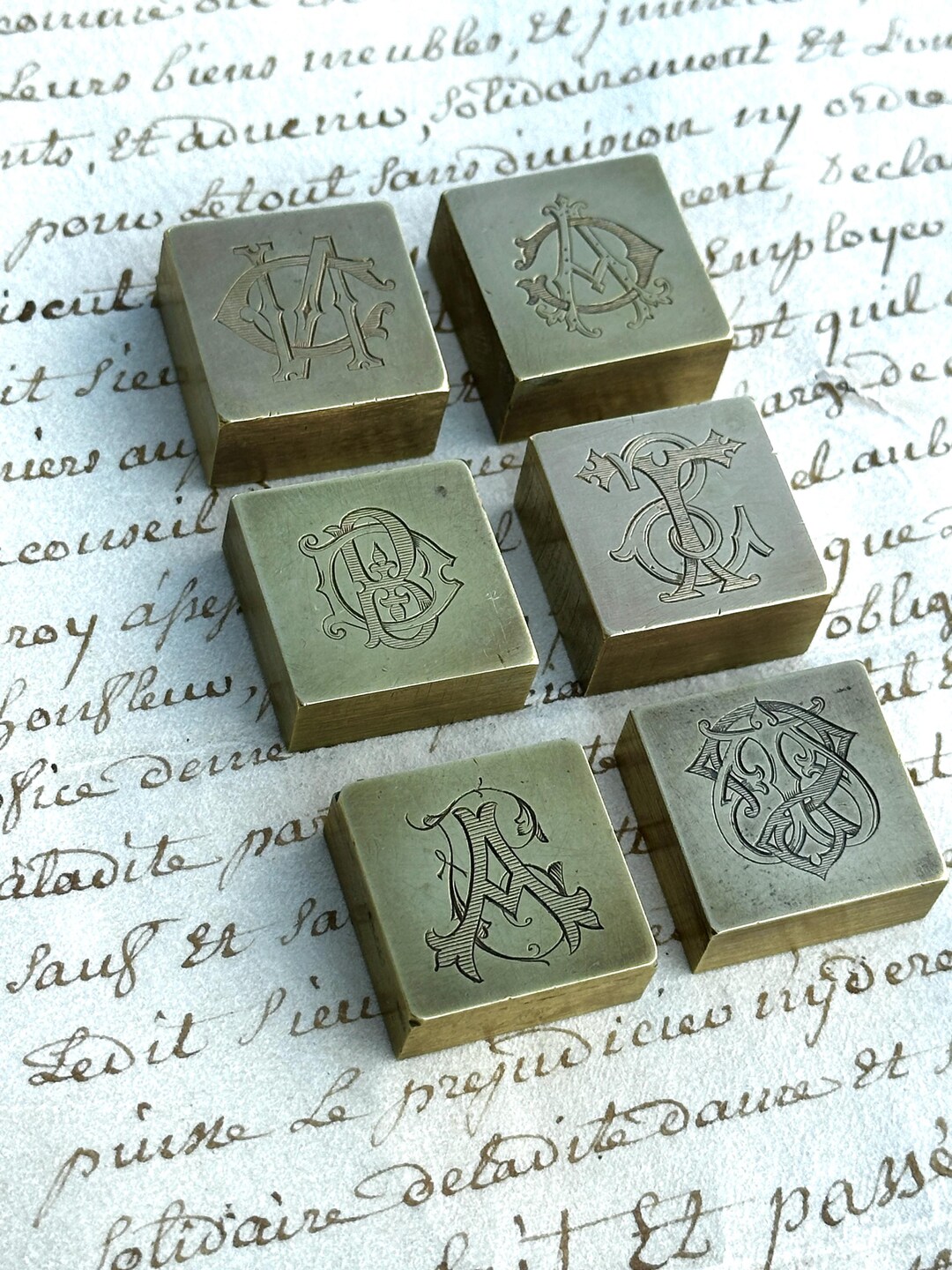 6 antique bronze stamps French bronze monogram printing stamps Paper ...