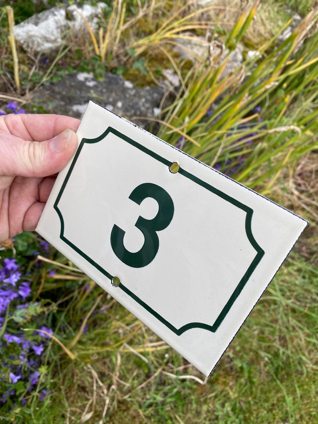 Vintage French Enamel House Number 3 Plaque Sign Vintage Cream and ...