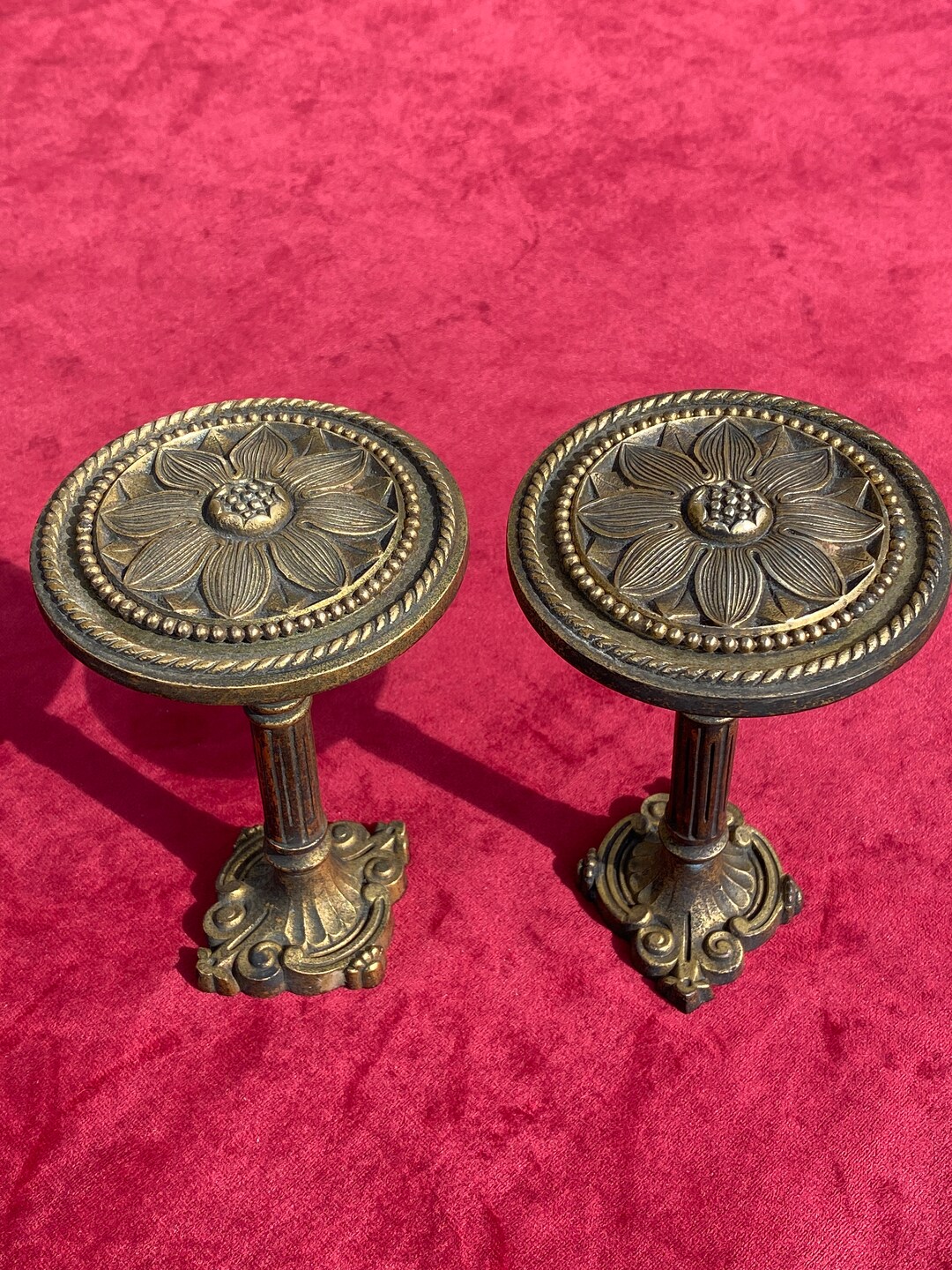 Antique French Bronze Curtain Tiebacks - Large PAIR of Sunflower Design ...