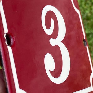 Vintage French Enamel House Number 3 Plaque Sign - Vintage Red and ...