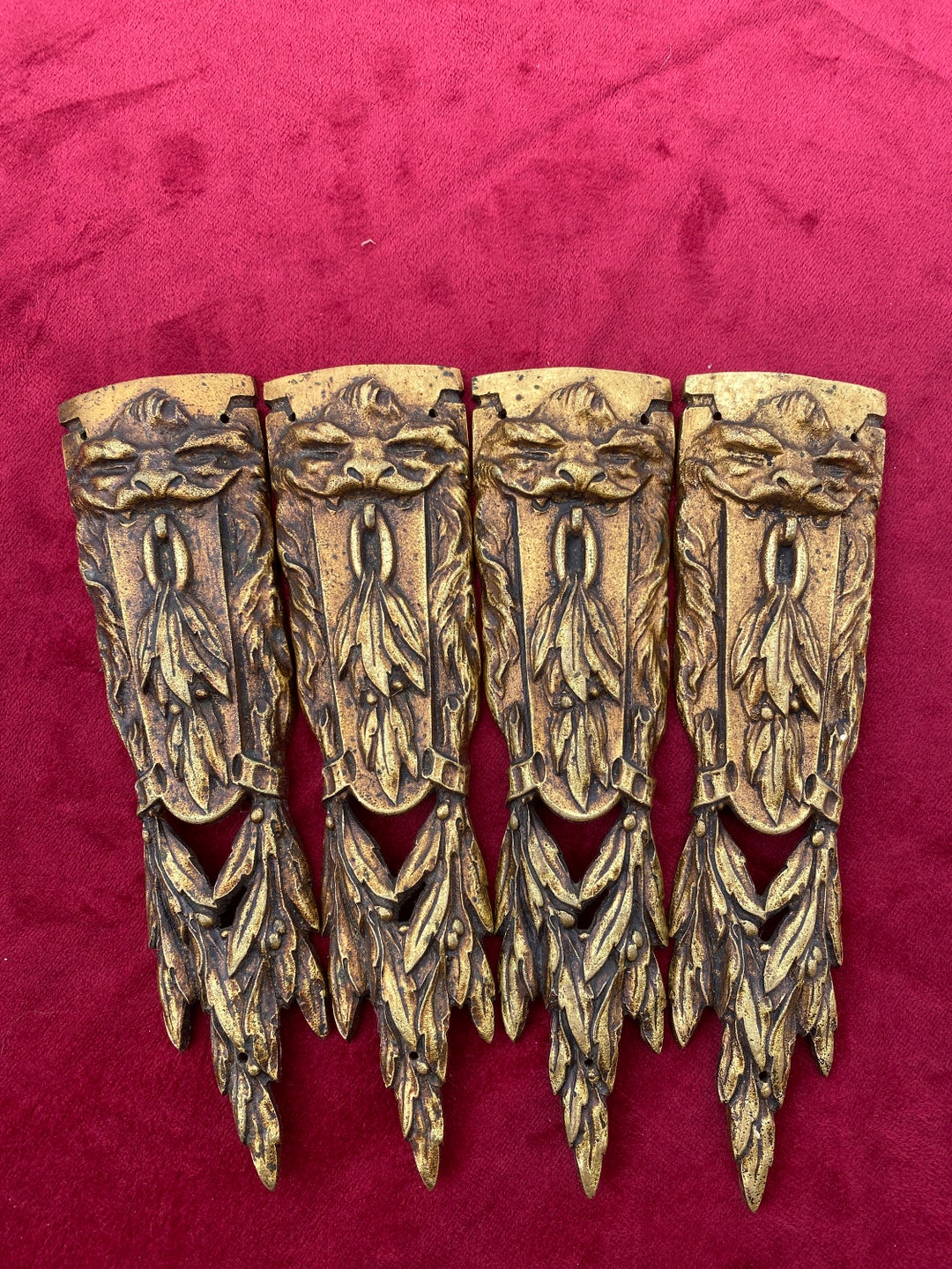 French Bronze Furniture Leg Pediments With Lions Head / Face - Set of 4 ...