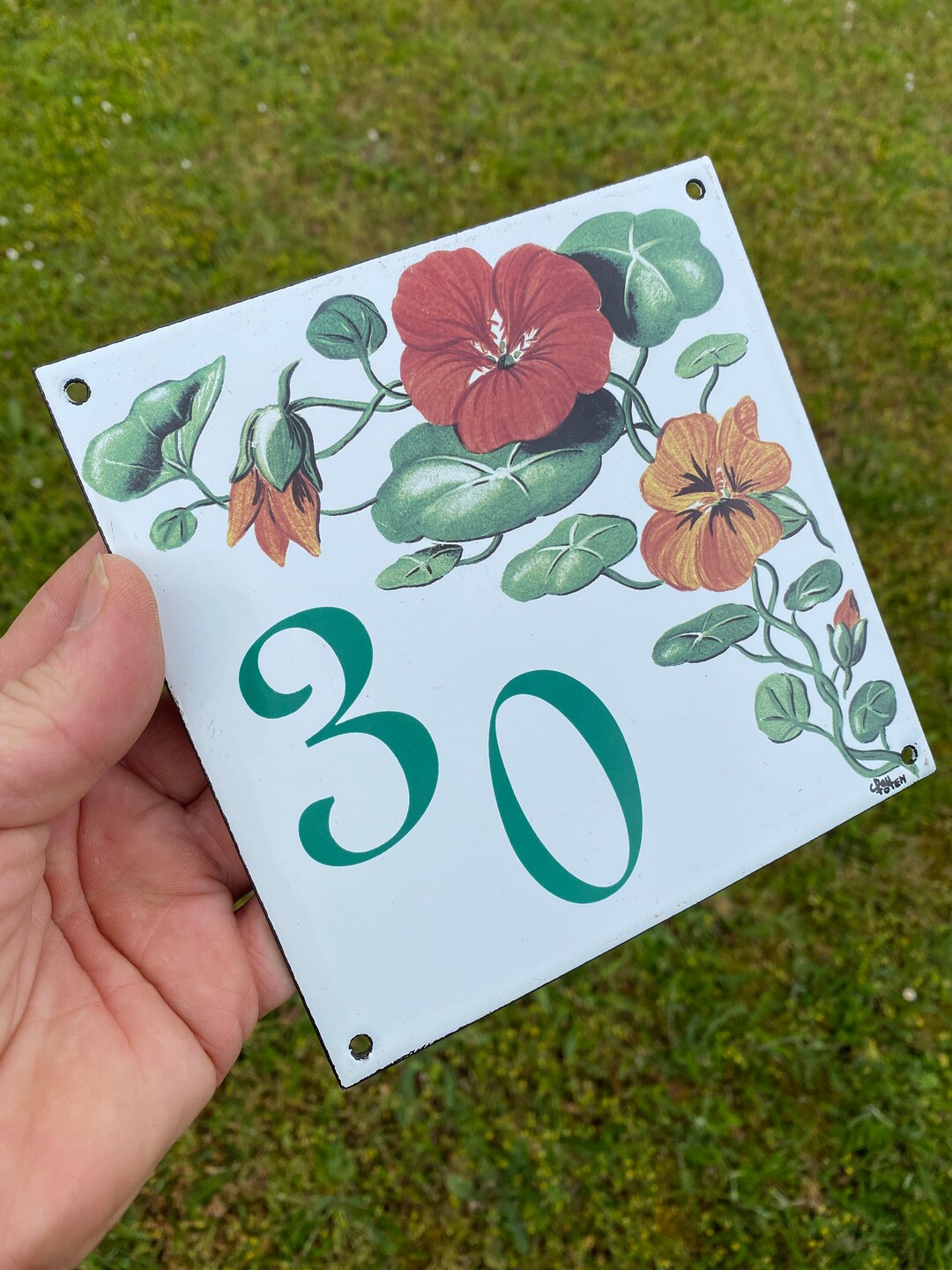 Vintage French Enamel House Number 30 Plaque Sign - Vintage Floral ...
