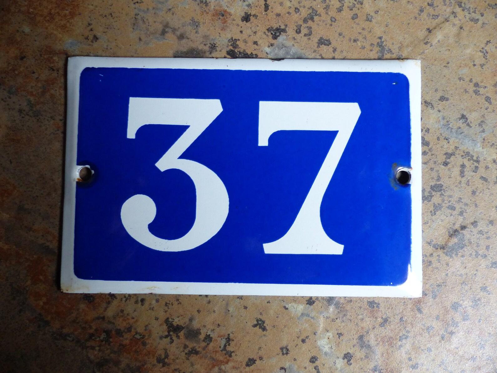 Vintage French blue & white enamel house number 37 French | Etsy