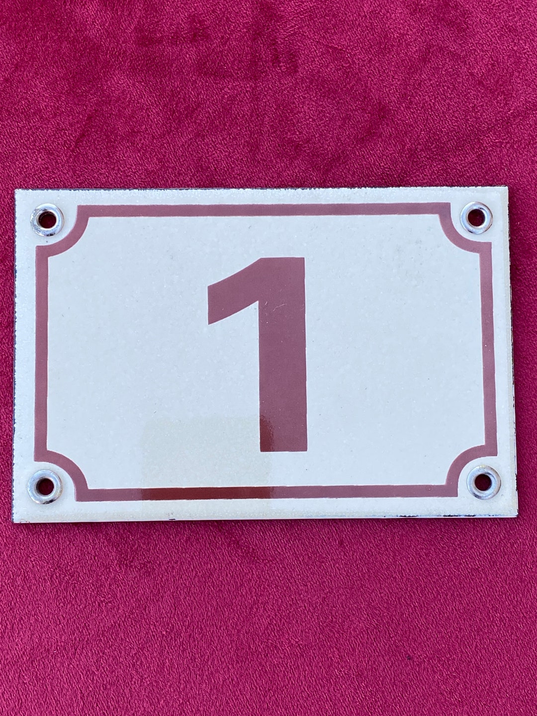 Vintage French Enamel House Number 1 Plaque Sign - Vintage Cream and ...