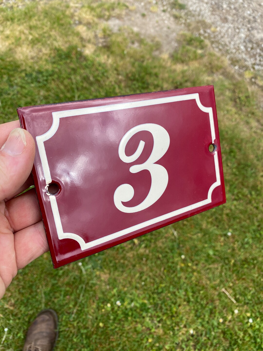 Vintage French Enamel House Number 3 Plaque Sign - Vintage Red and ...