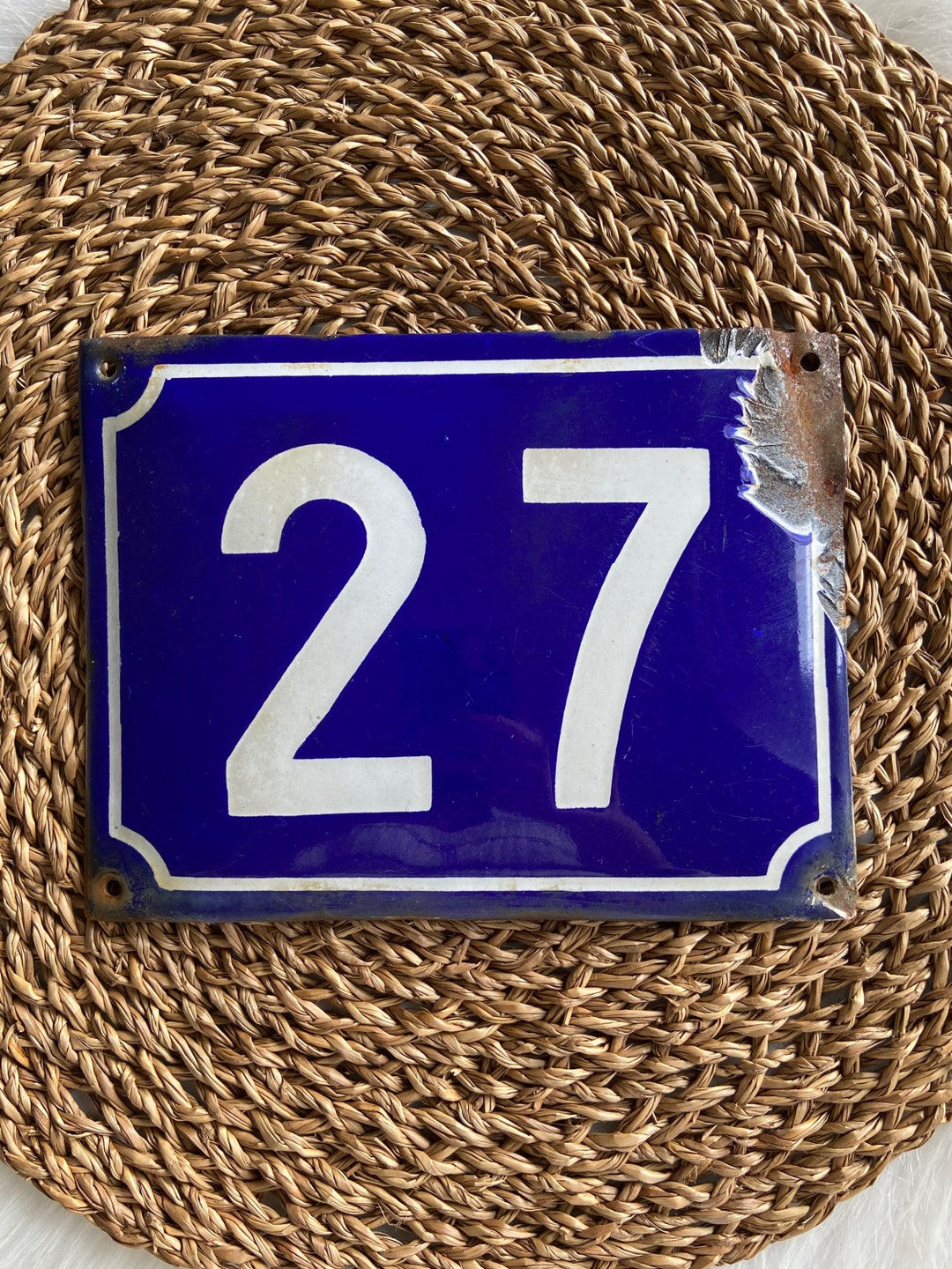 LARGE French House Number 27 Antique / Vintage French Convex Metal ...