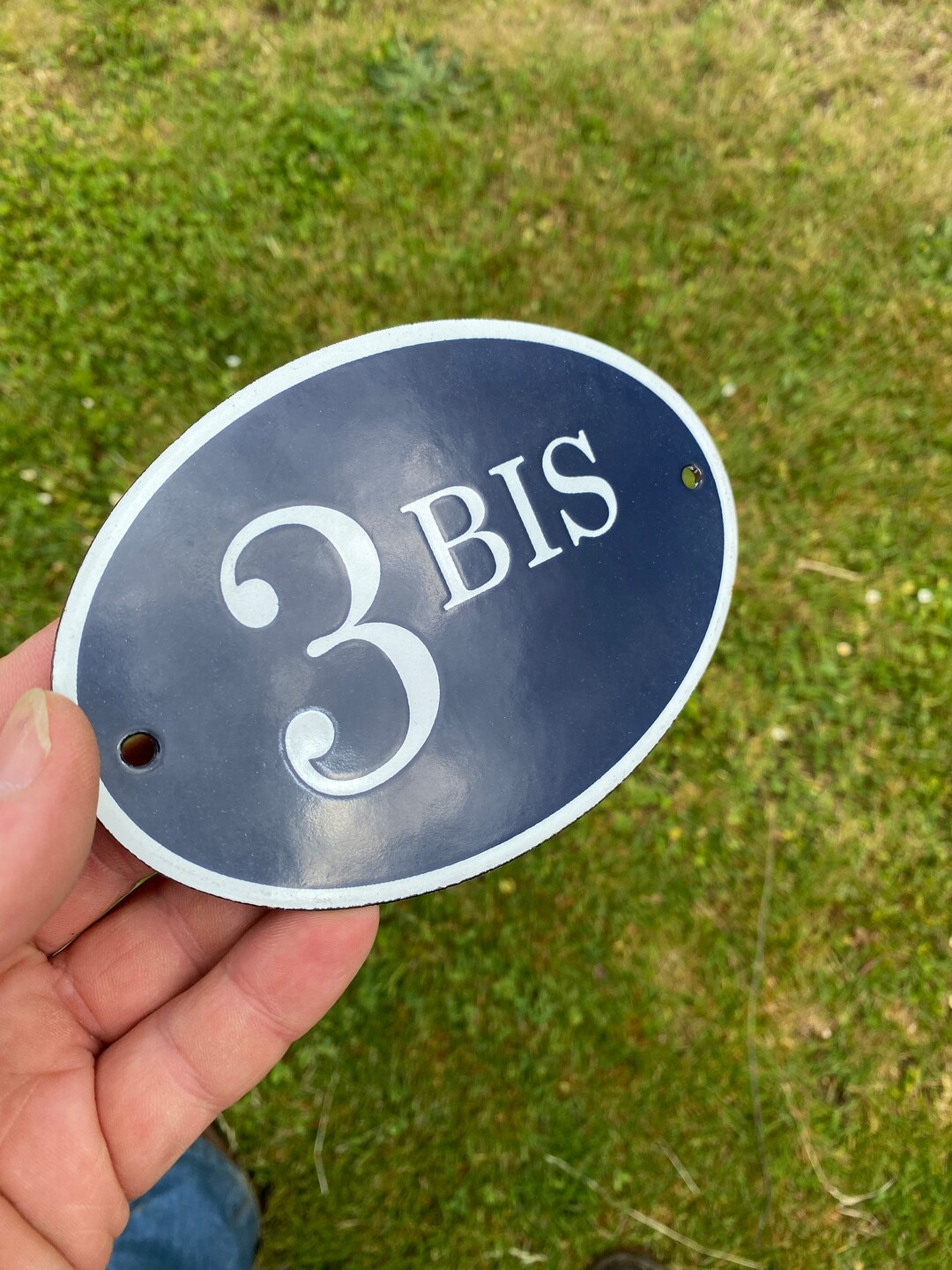 Vintage French Enamel House Number 3 BIS Plaque Sign - Vintage Blue and ...
