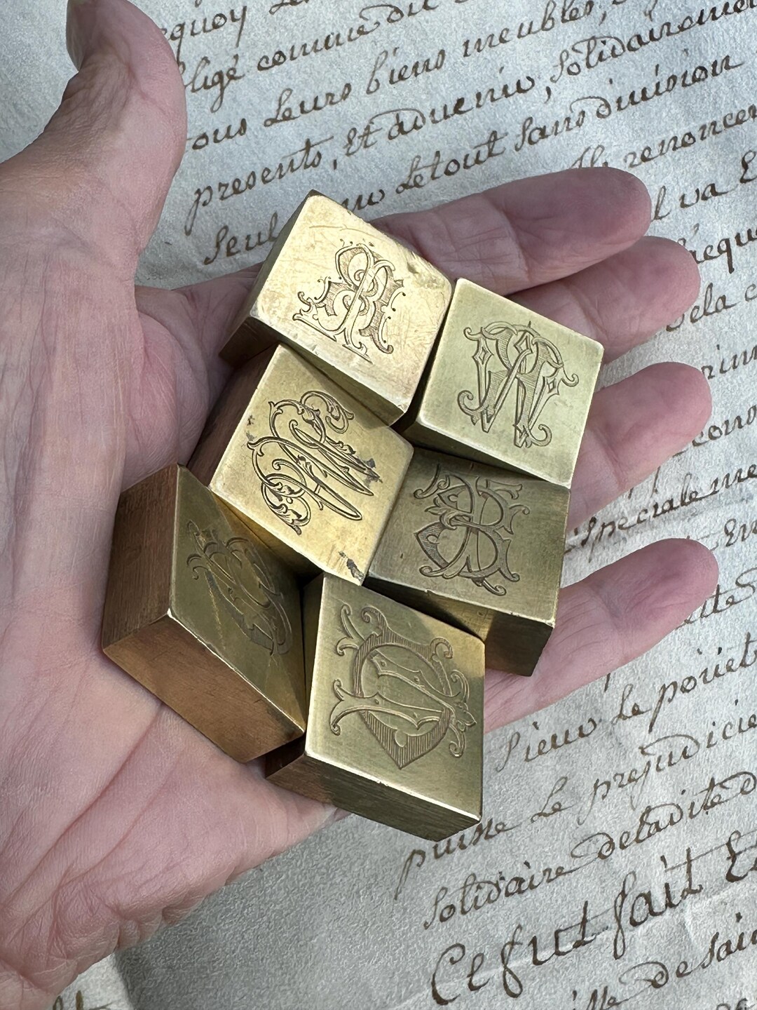 6 antique bronze stamps French bronze monogram printing stamps Paper ...