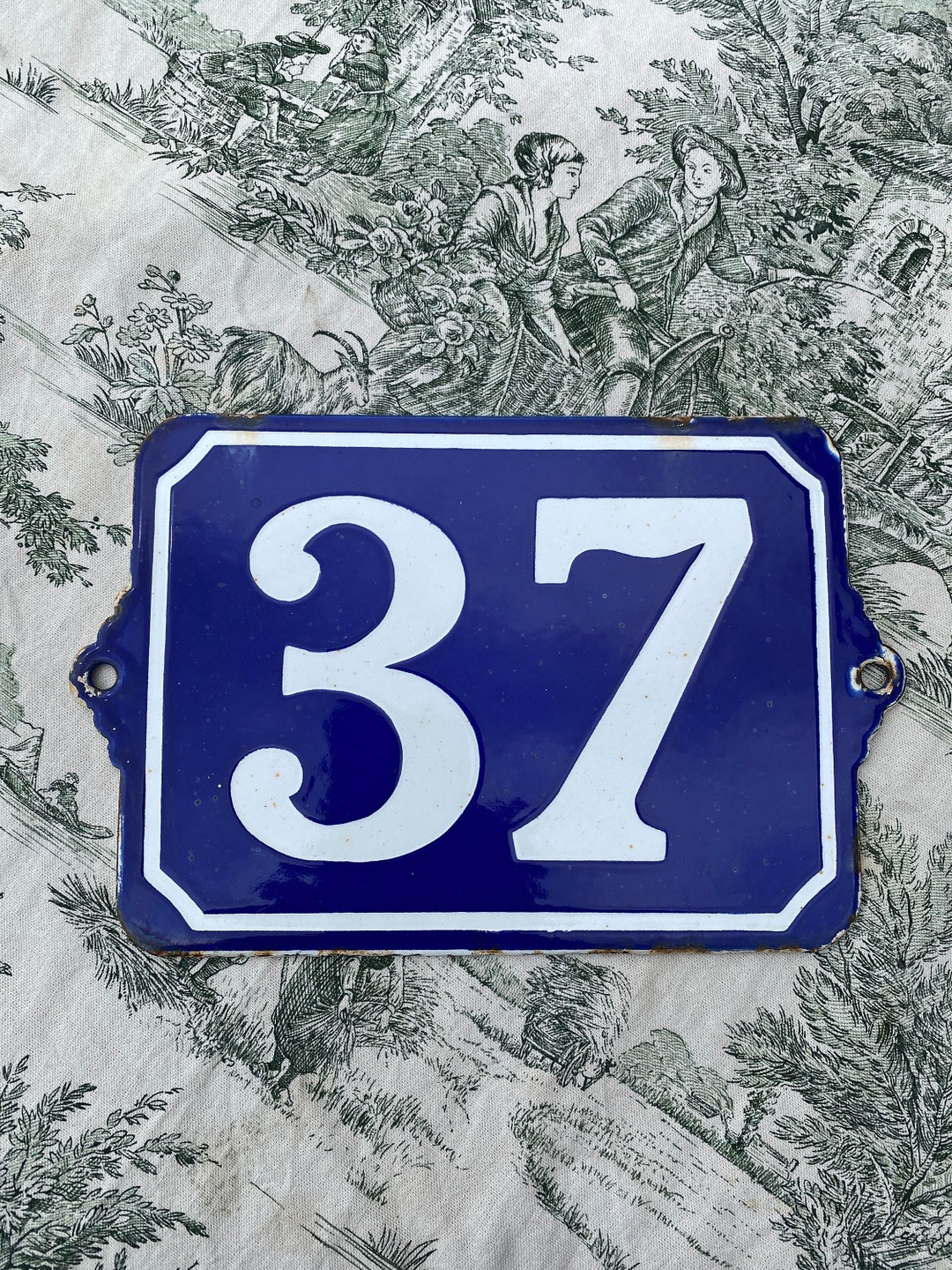 Antique 9 Inch Large French Enamel House Number 37 Plaque Sign ...