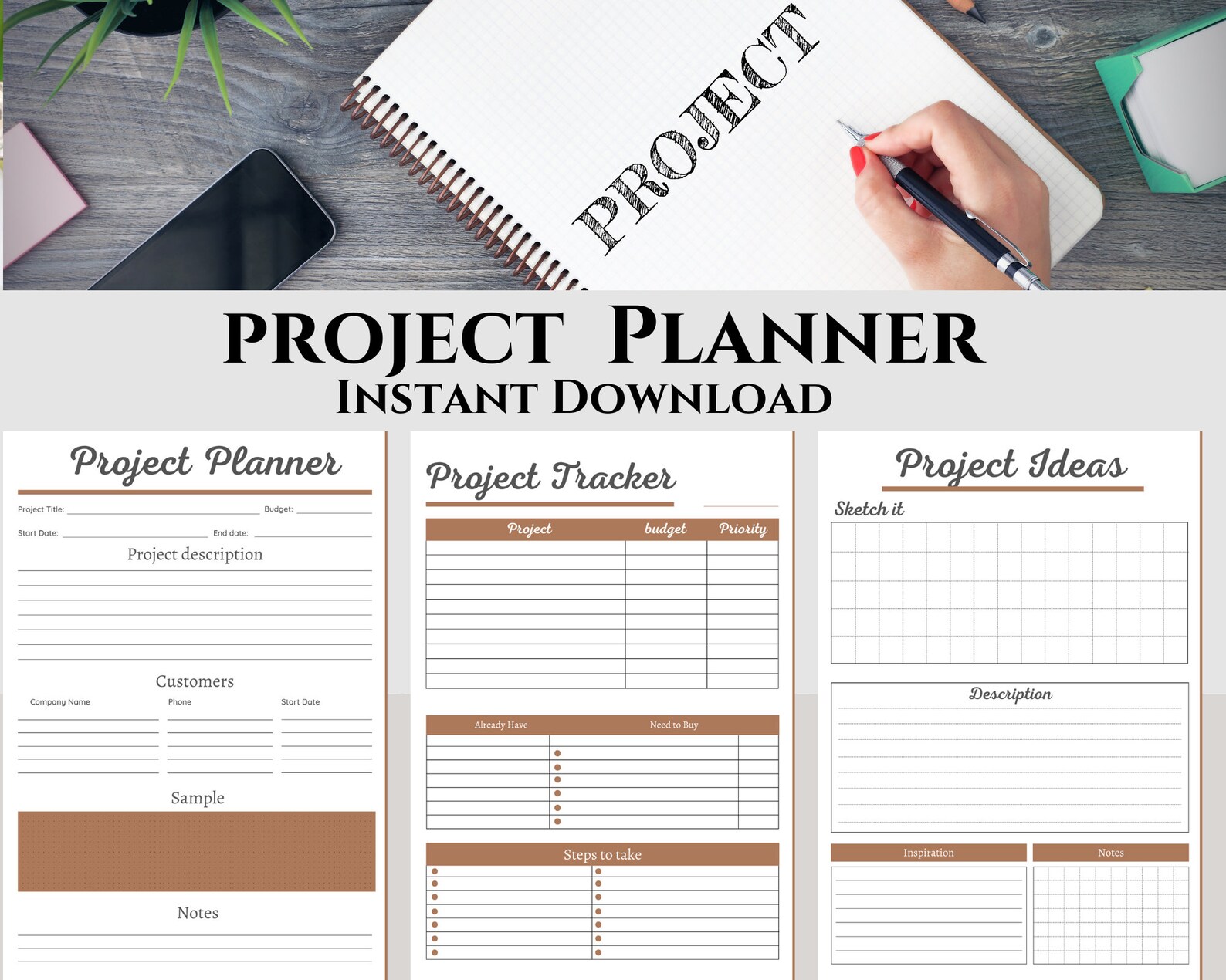Project Planner Printable PDF Template, Productivity Planner, Undated ...