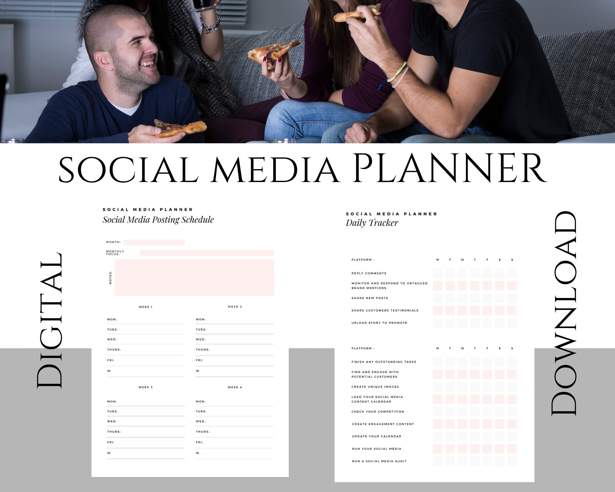 Social Media Planner Printable Template Bundle, Blog Post Planner ...