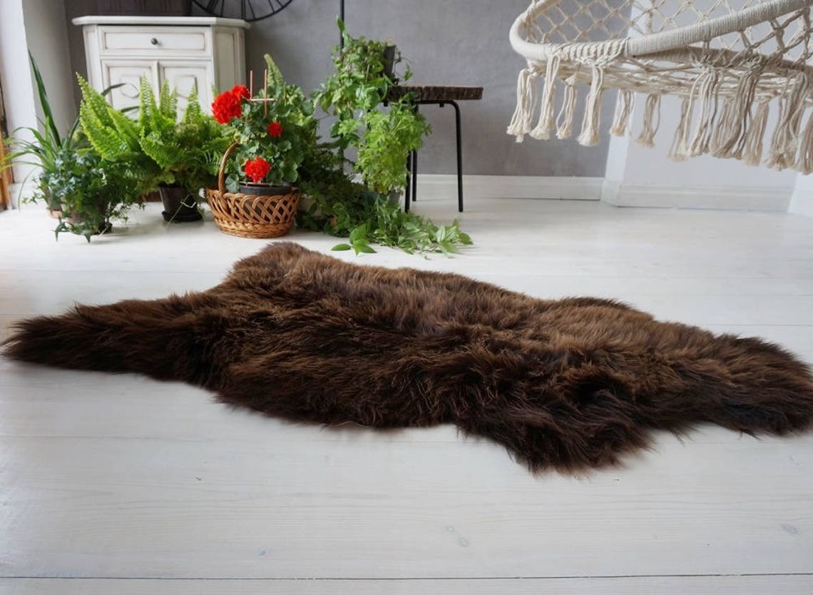 Giant Genuine Sheepskin Rug Brown Soft Warm Wool Natural Area - Etsy