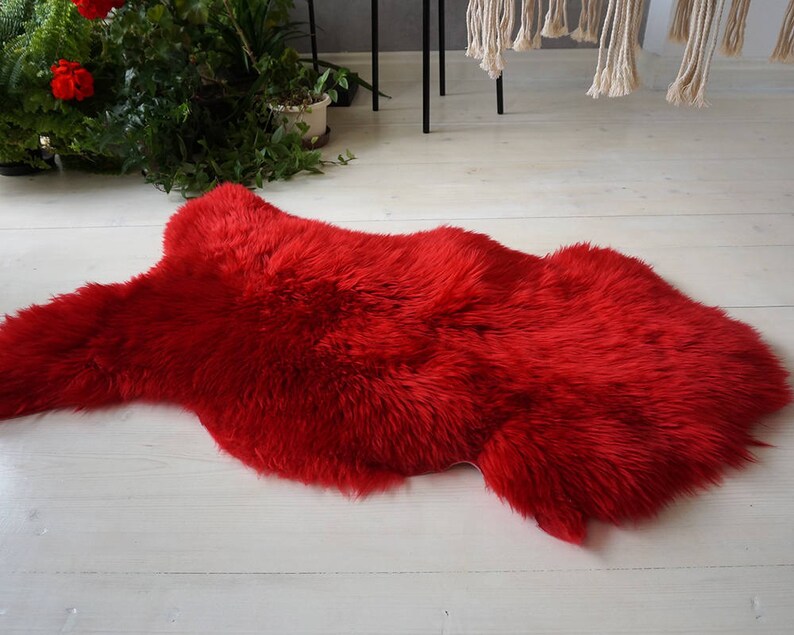 Giant Genuine Sheepskin Rug Red Soft Warm Wool Natural Area - Etsy