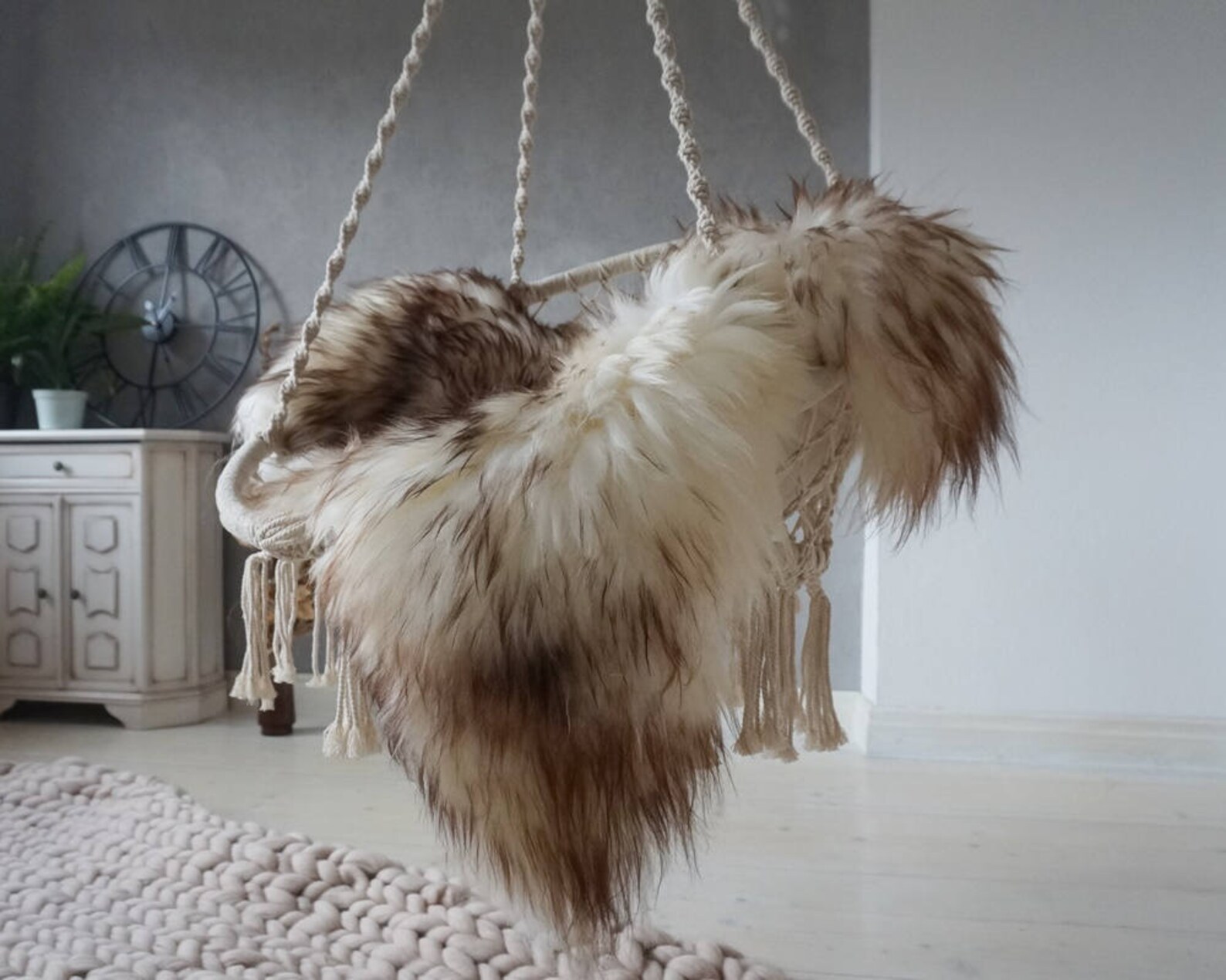 Giant Genuine Sheepskin Rug Brown White Mouflon Soft Warm Wool Natural ...