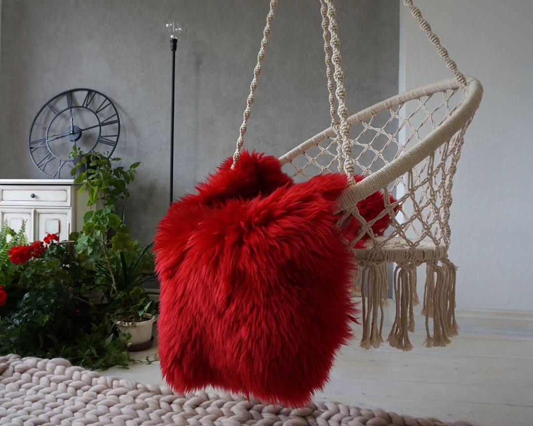Giant Genuine Sheepskin Rug Red Soft Warm Wool Natural Area Rugs Carpet ...
