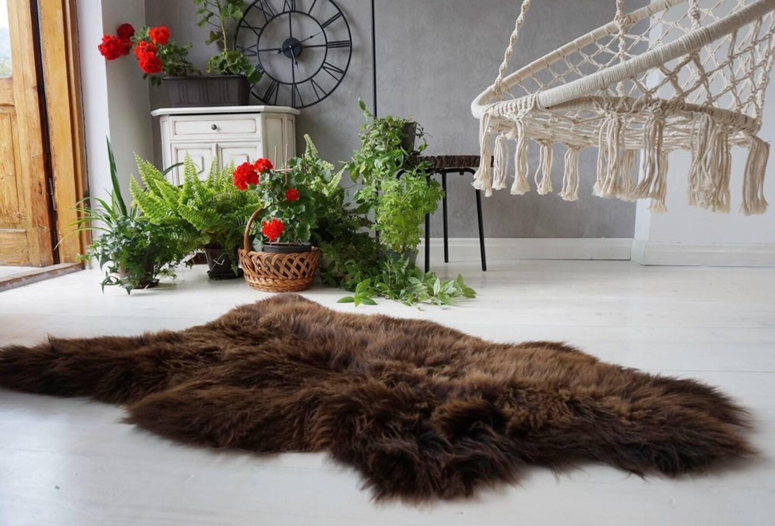 Giant Genuine Sheepskin Rug Brown Soft Warm Wool Natural Area - Etsy