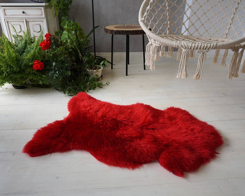 Giant Genuine Sheepskin Rug Red Soft Warm Wool Natural Area - Etsy