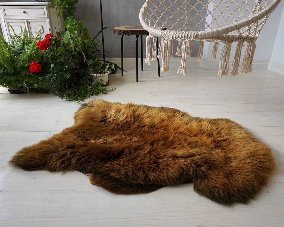 Giant Genuine Sheepskin Rug Brown Dyed Soft Warm Wool Natural - Etsy